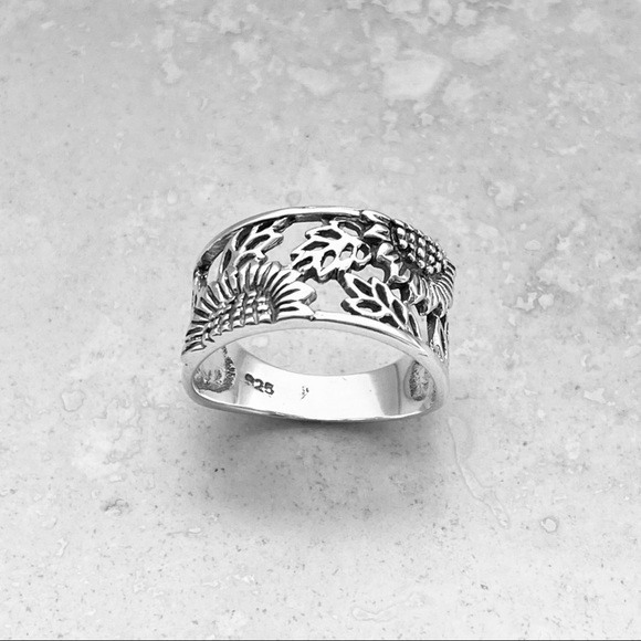 Jewelry | Sterling Silver Sunflower Band Ring Silver Ring Flower Ring ...